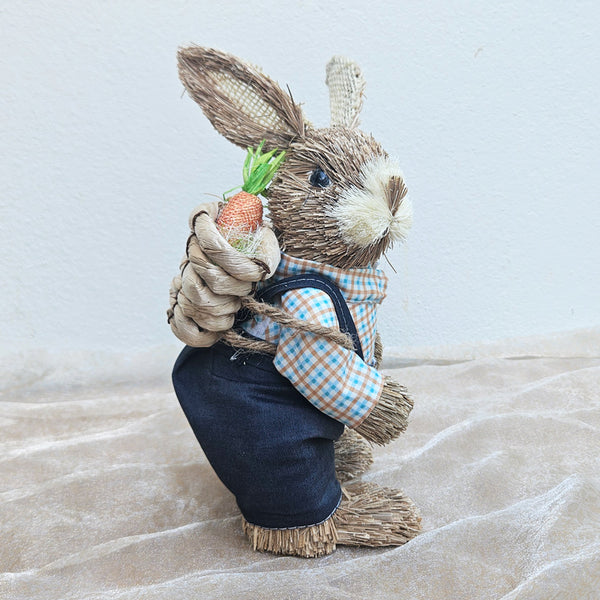 Buster Straw Rabbit With Overalls & Backpack – The Chic Nest