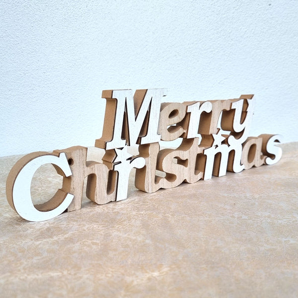 Merry Christmas Wooden Sign - White & Natural – The Chic Nest